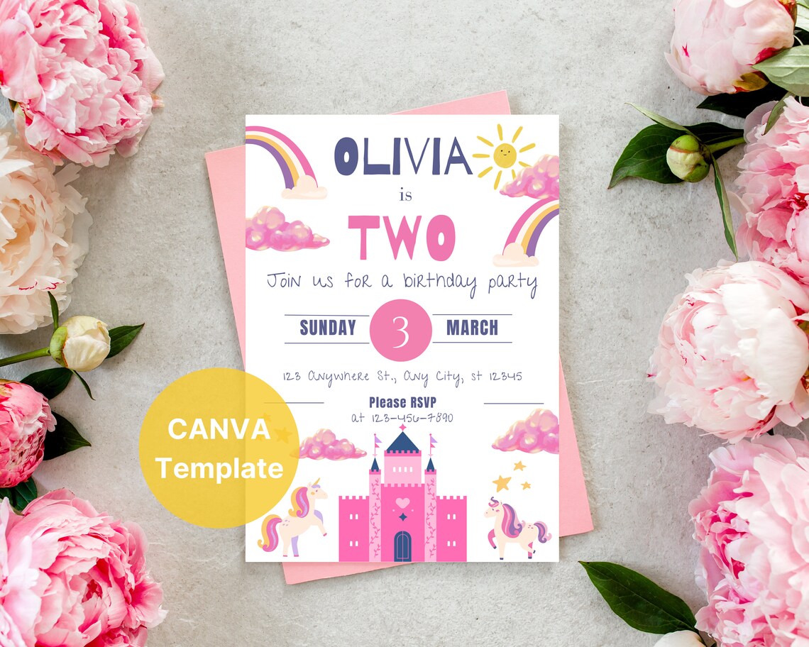 Editable Unicorn Birthday Invitation, Canva Birthday Invitation ...