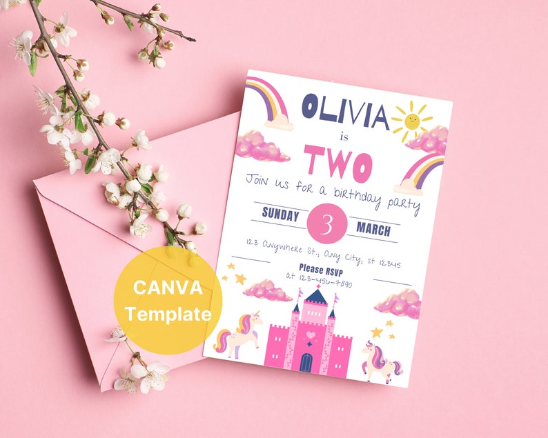 Editable Unicorn Birthday Invitation, Canva Birthday Invitation ...