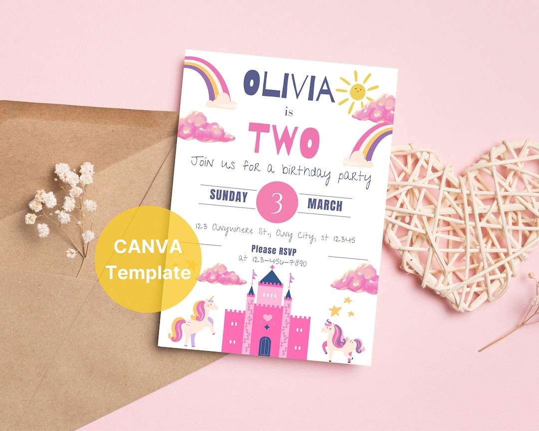 Editable Unicorn Birthday Invitation, Canva Template - Etsy