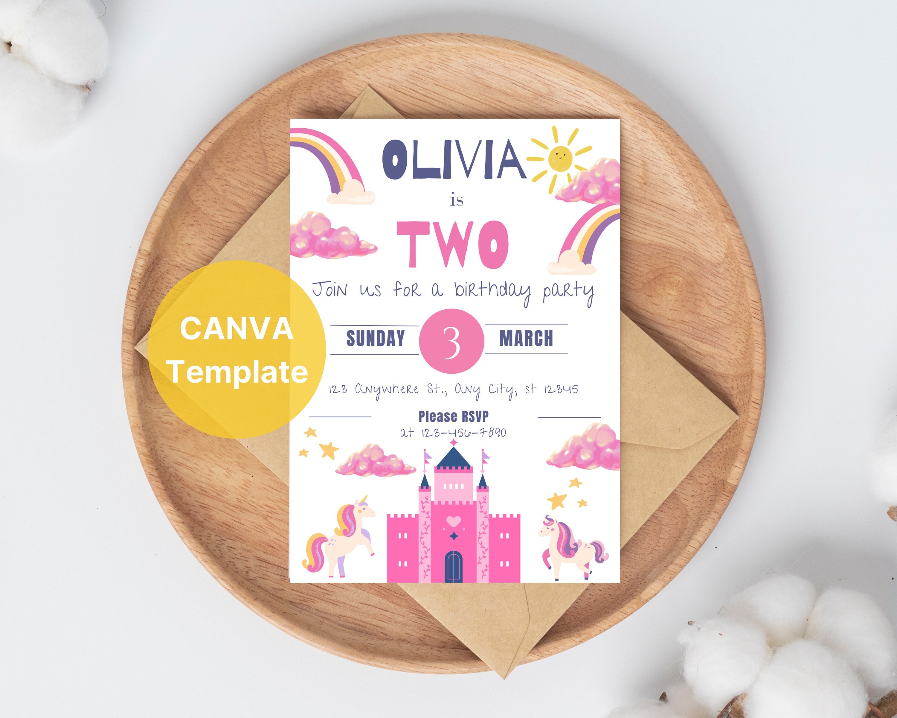 Editable Unicorn Birthday Invitation, Canva Birthday Invitation ...