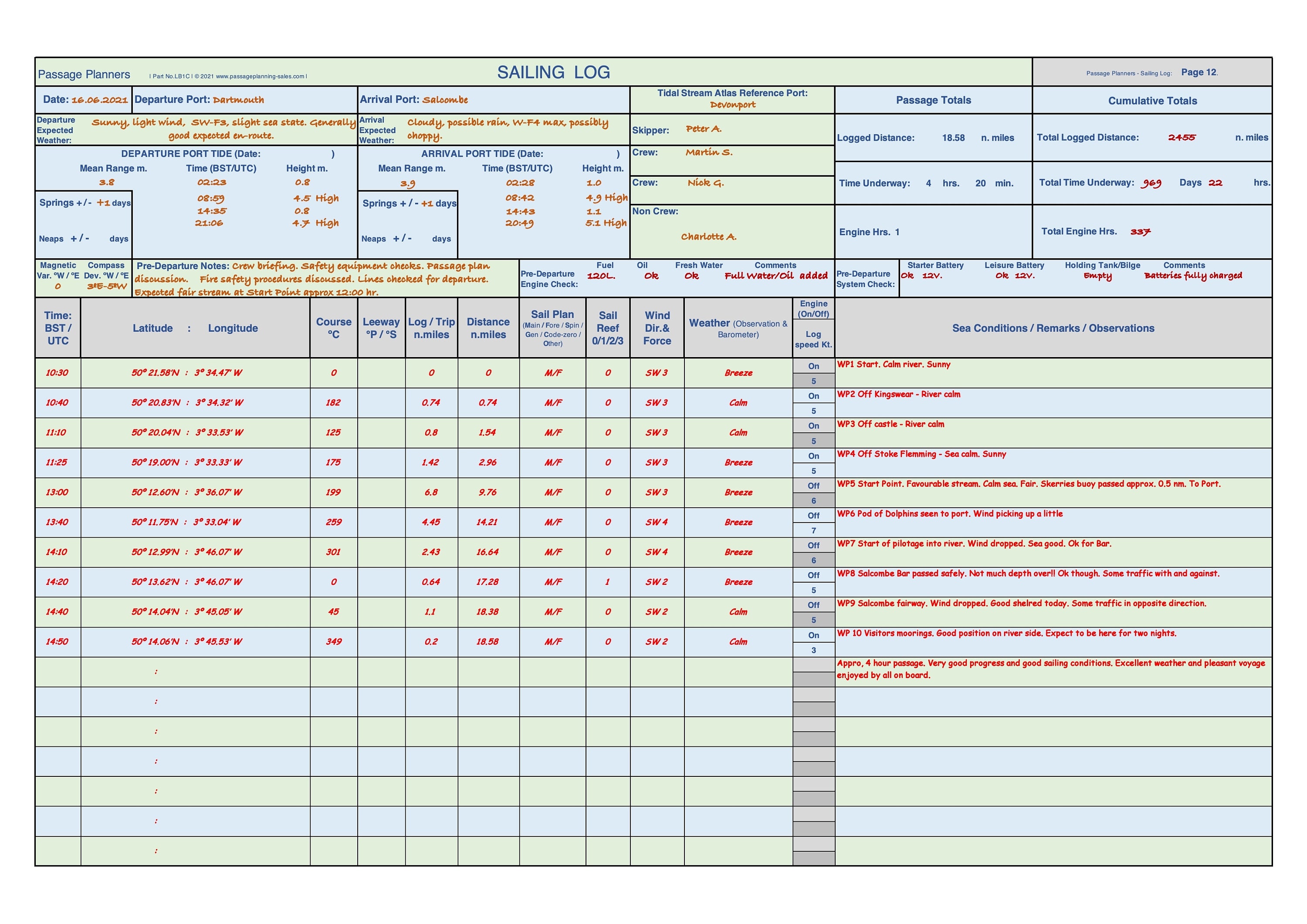 Sailing/cruising Log Book in .PDF Format - Download Our Colour Files ...