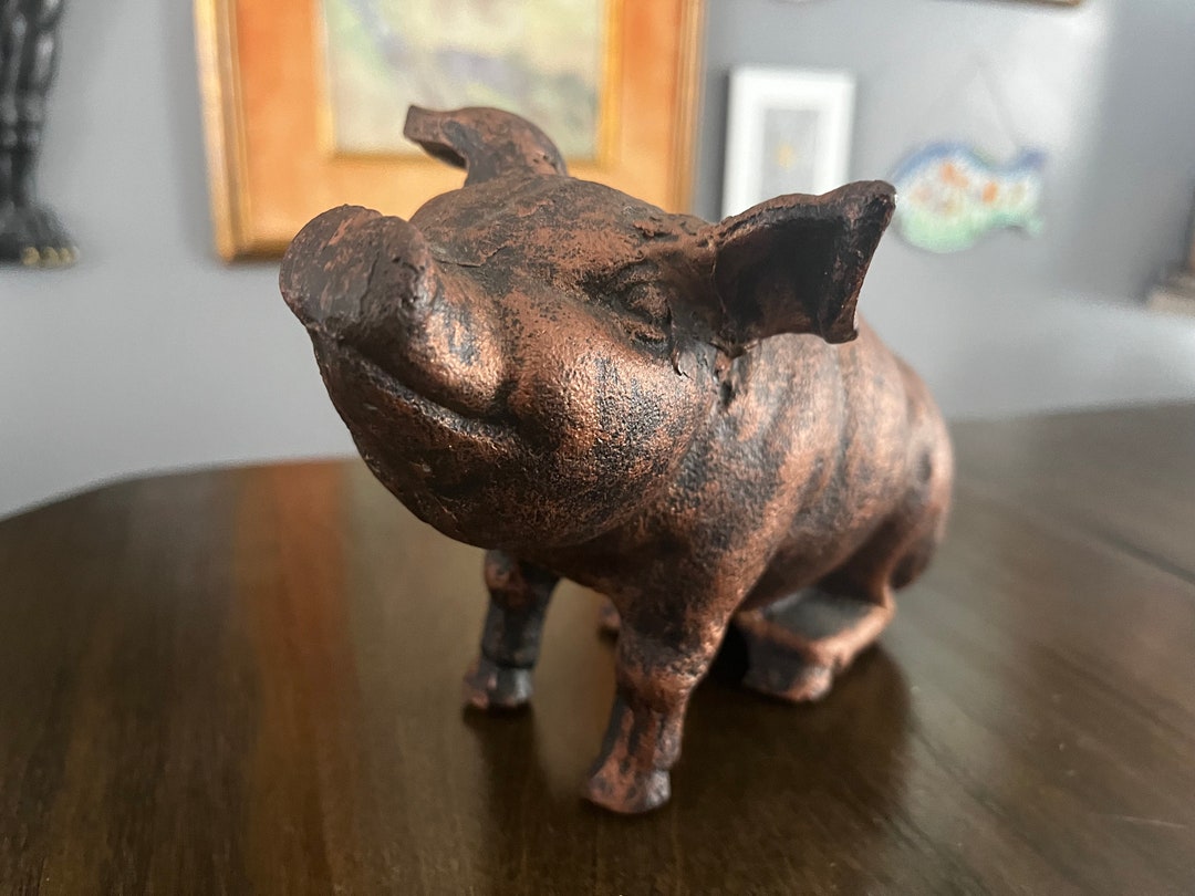 Cast Iron Pig, Piglet, Farmhouse, Cute Pig, Copper Color, Ruffed up ...