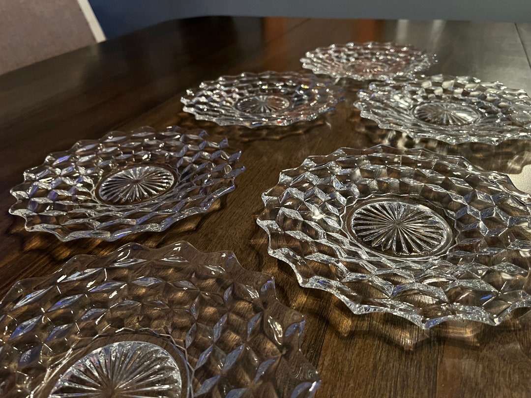 Set of 6 Plates, UV Reactive Manganese Glass, Retro, Fostoria AMERICAN ...