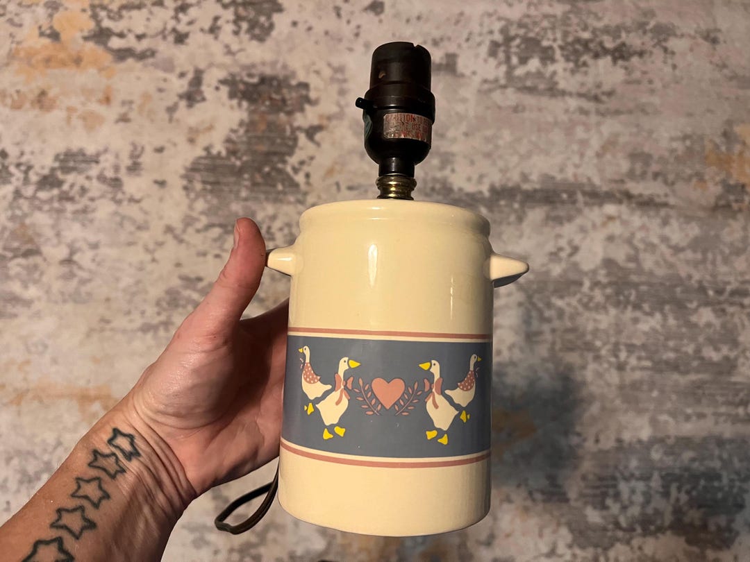 Cape Cod Stoneware Jug Table Lamp Base With a Blue and Brown Goose ...