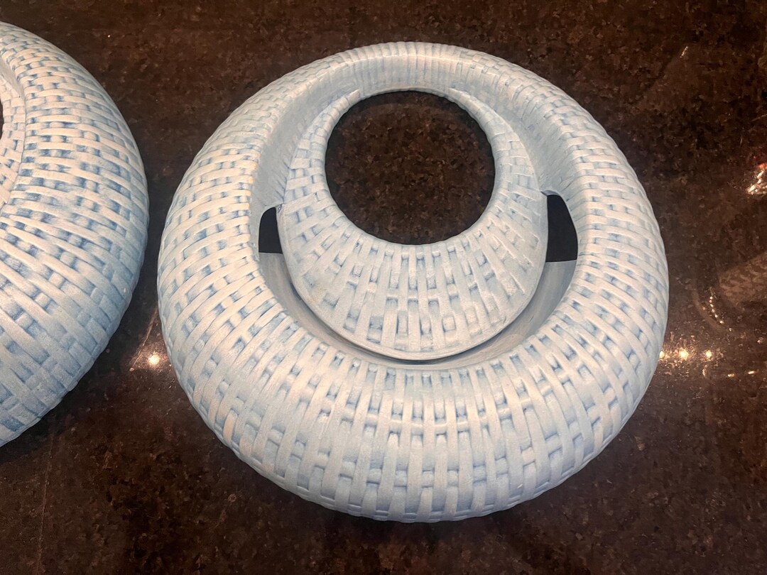 Vintage Ceramic Wall Pocket Baby Blue Basket Weave Round Shaped Planter ...