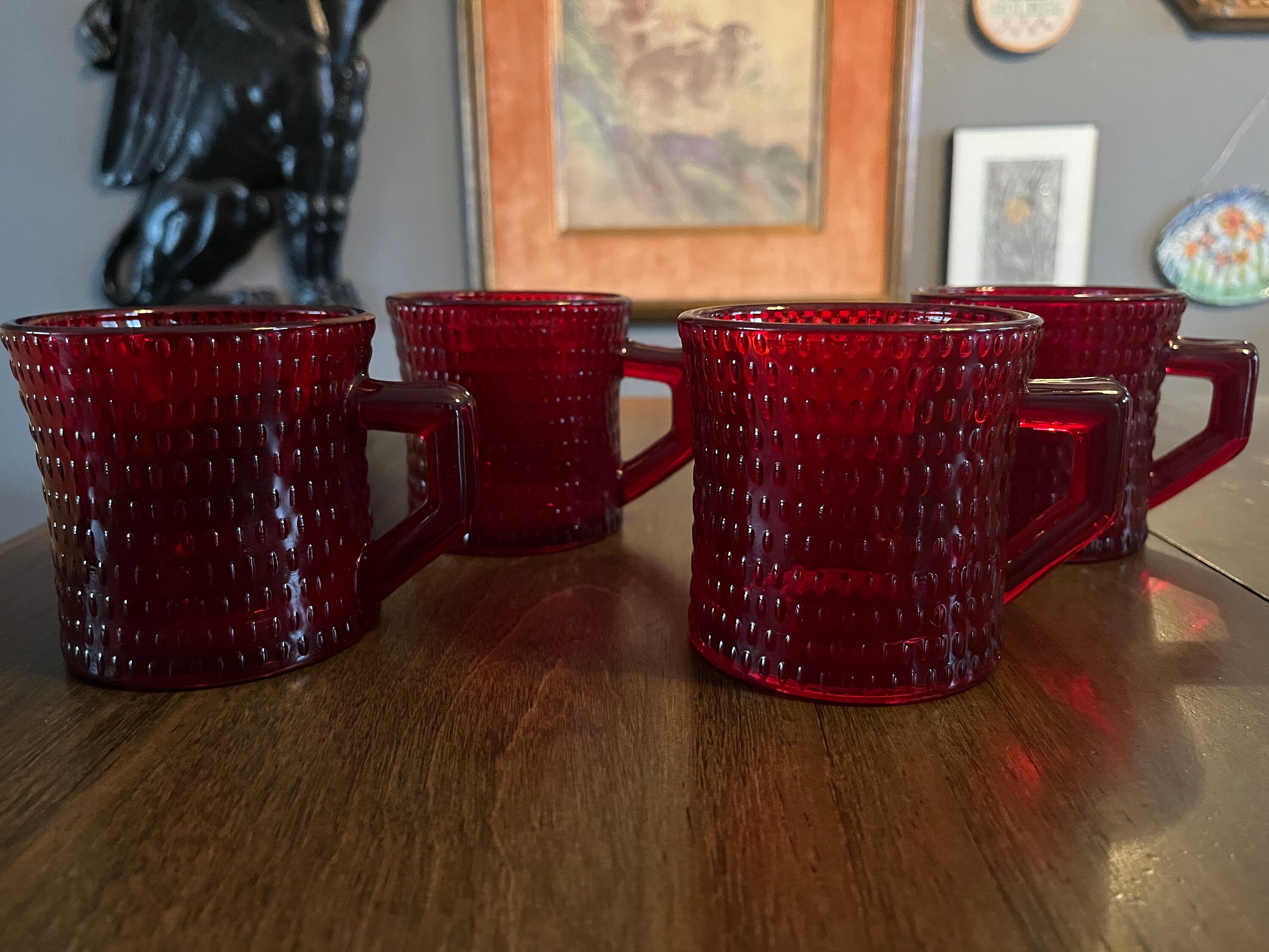 Set of 4 1960s Vintage Ruby Red Vintage UV Reactive Ruby Red Glass Mugs ...
