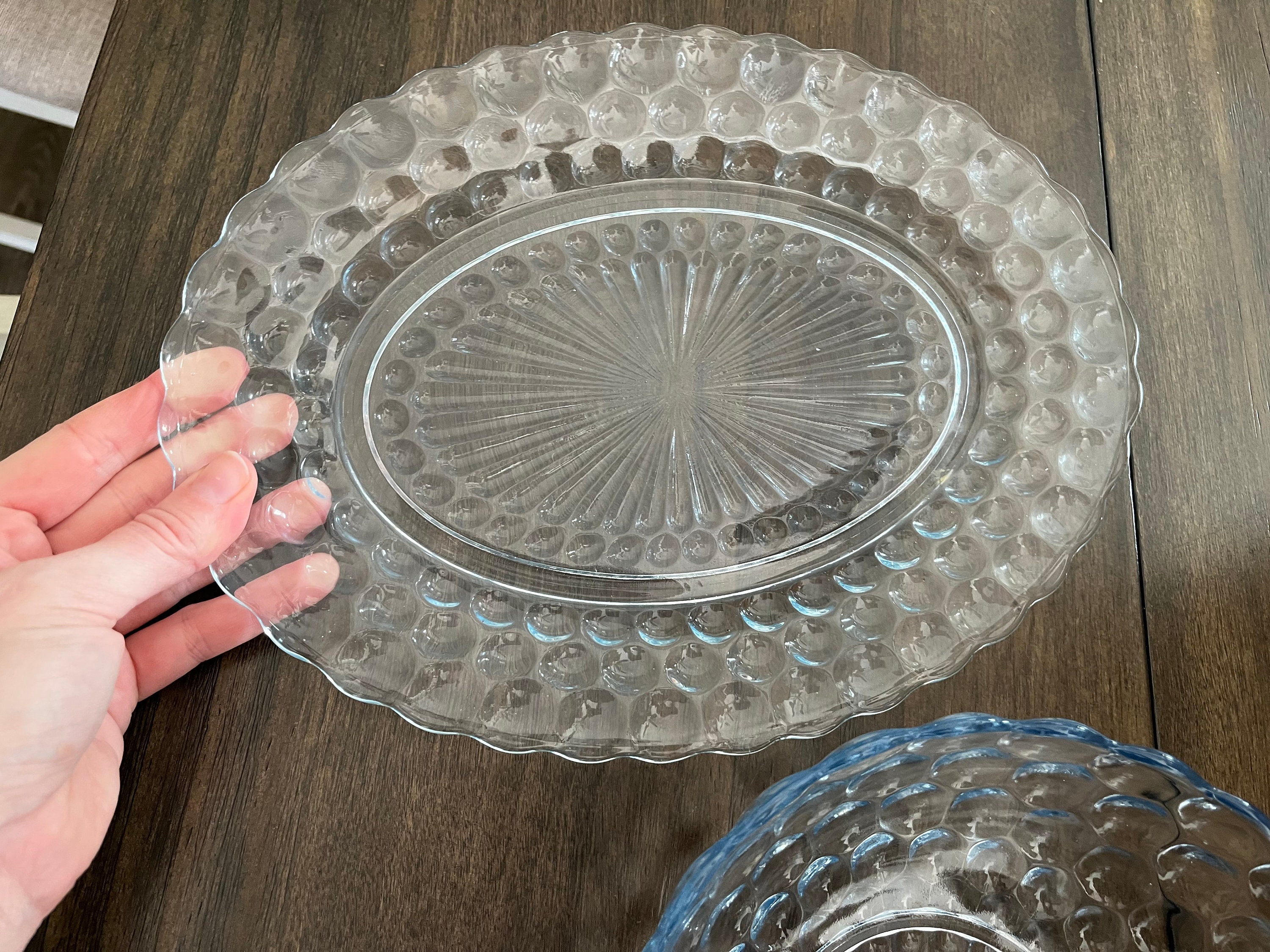 Sapphire Blue Bubble Glass Platter and Large Bowl, Lovely Light Blue ...