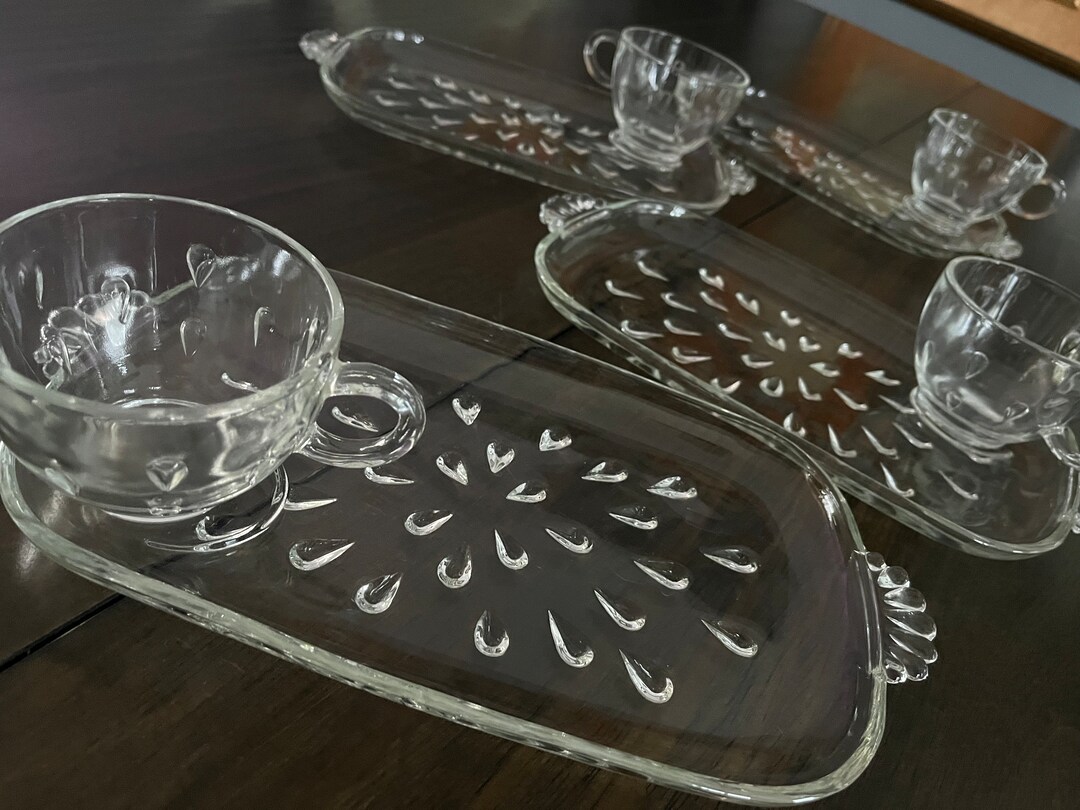 Retro, Tear Drop, Vintage Glass Snack Set 8 Pieces 4 Sets Cups and ...
