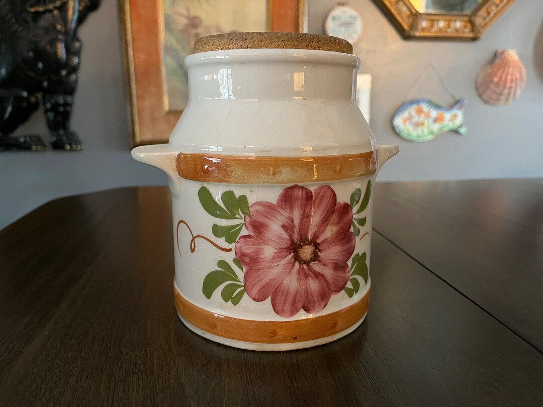 Vintage Ceramic Container With Cork Lid From Portugal, Portuguese ...