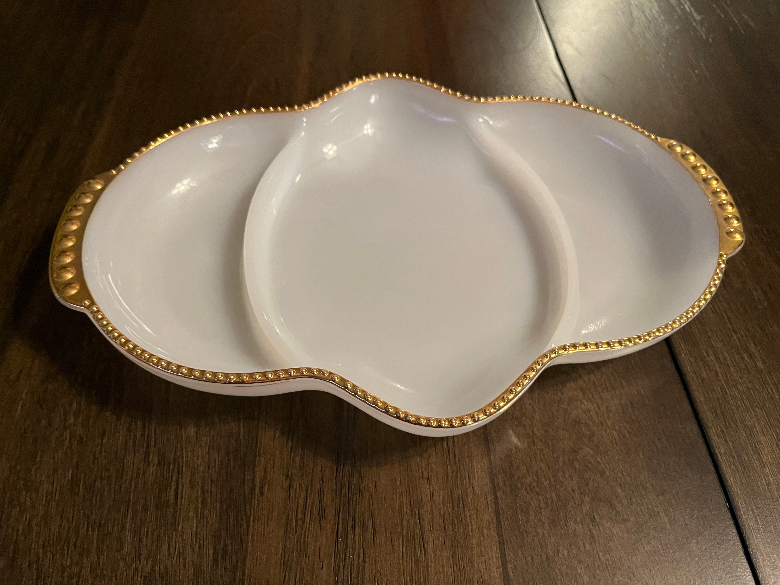 F King Relish Tray Milk Glass With Gold Trim, Three Dividers, Rock or ...