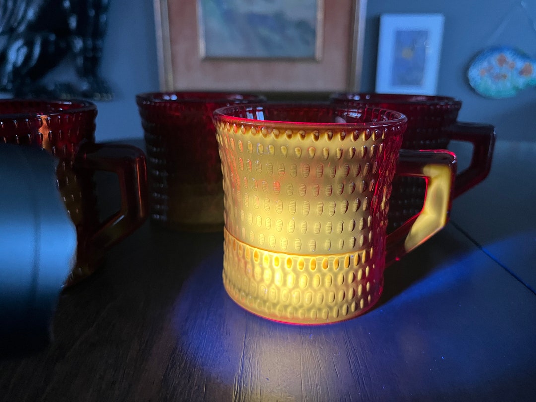 Set of 4 - 1960s Vintage Ruby Red - Vintage UV Reactive Ruby Red Glass ...