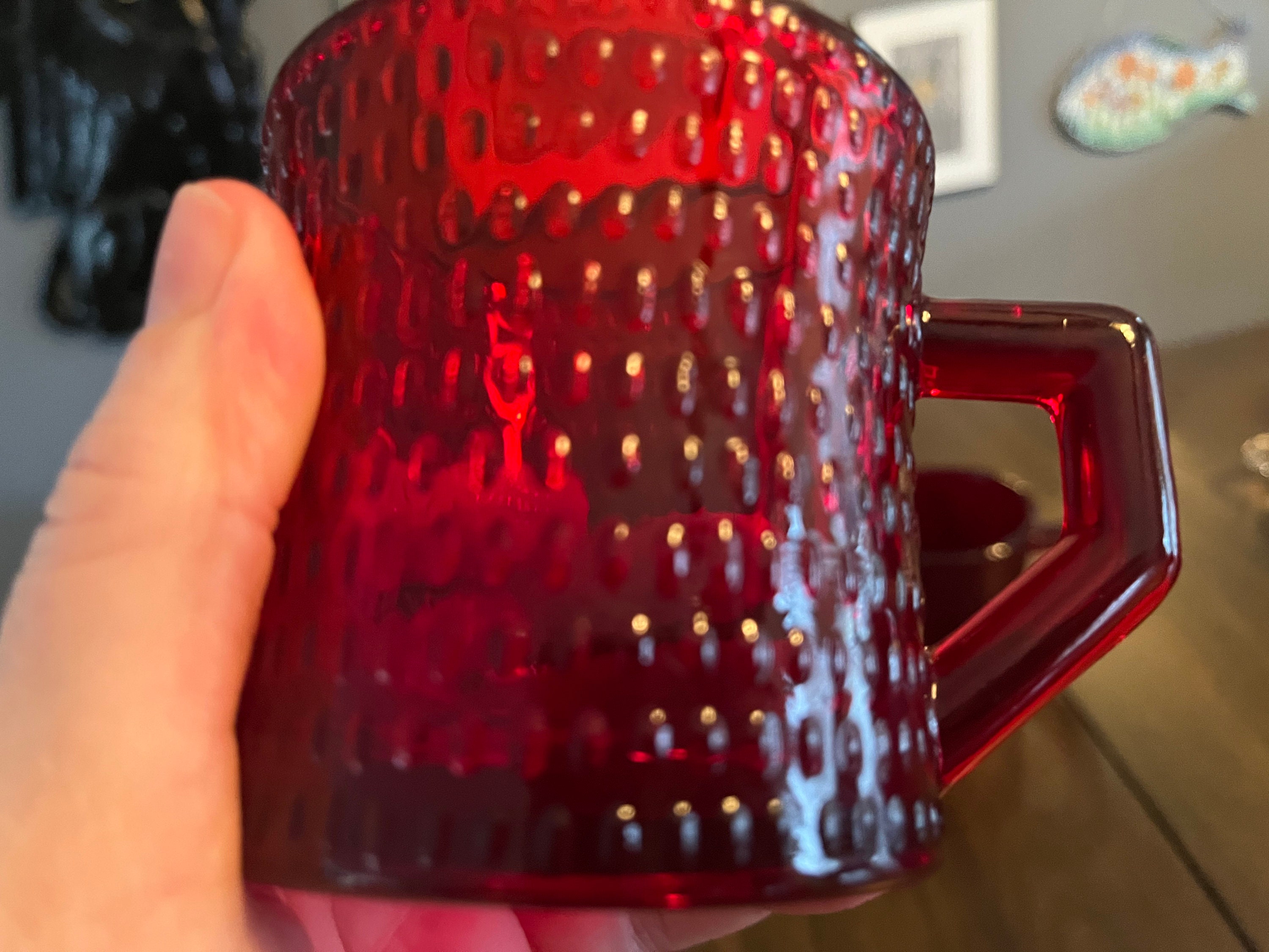 Set of 4 1960s Vintage Ruby Red Vintage UV Reactive Ruby Red Glass Mugs ...