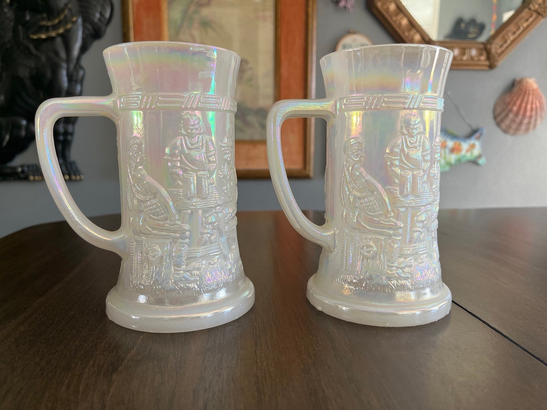 White Opalescence Milk Glass Stein Tankard Cup Mug Federal VTG - Etsy