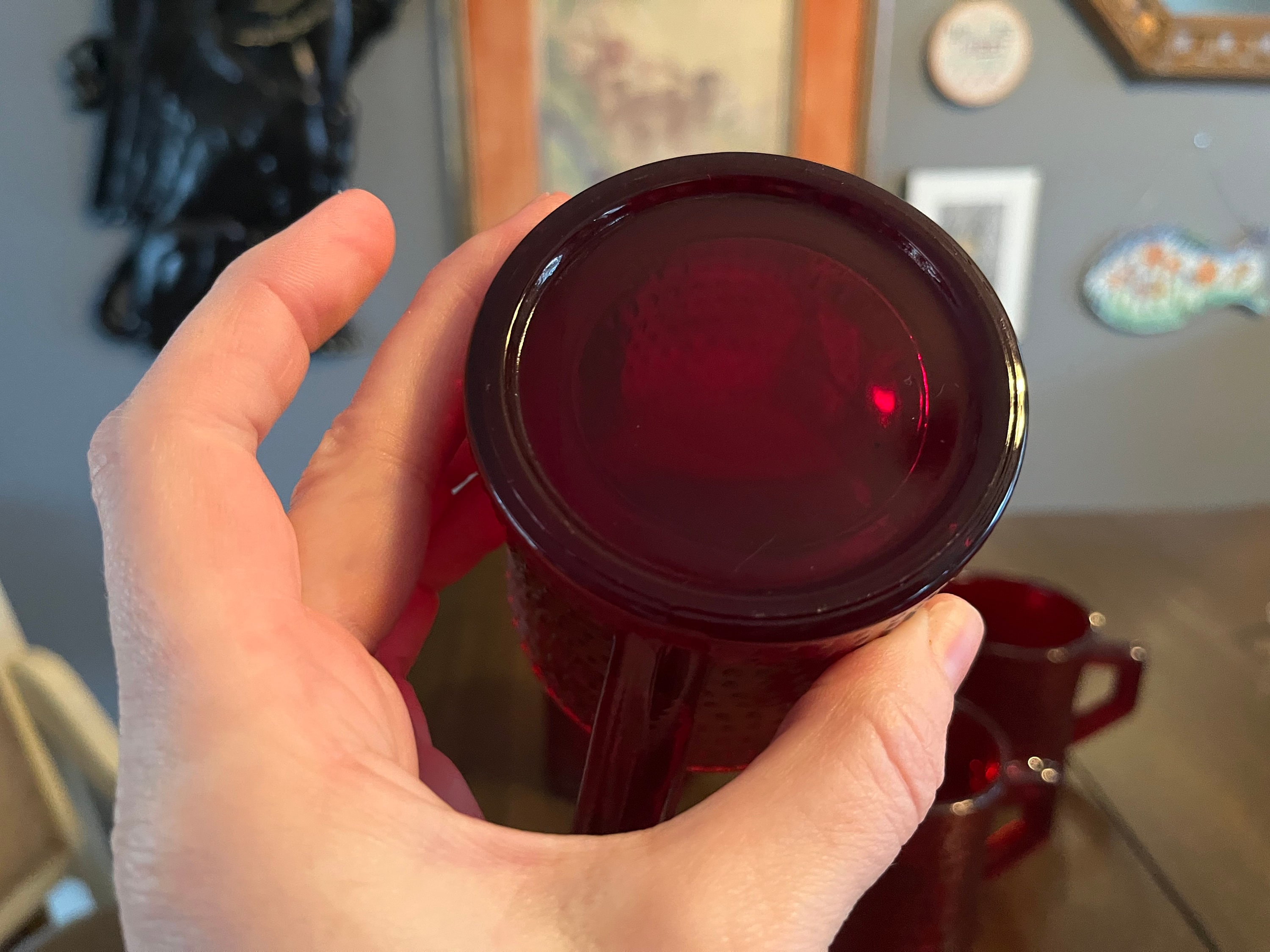 Set of 4 1960s Vintage Ruby Red Vintage UV Reactive Ruby Red Glass Mugs ...