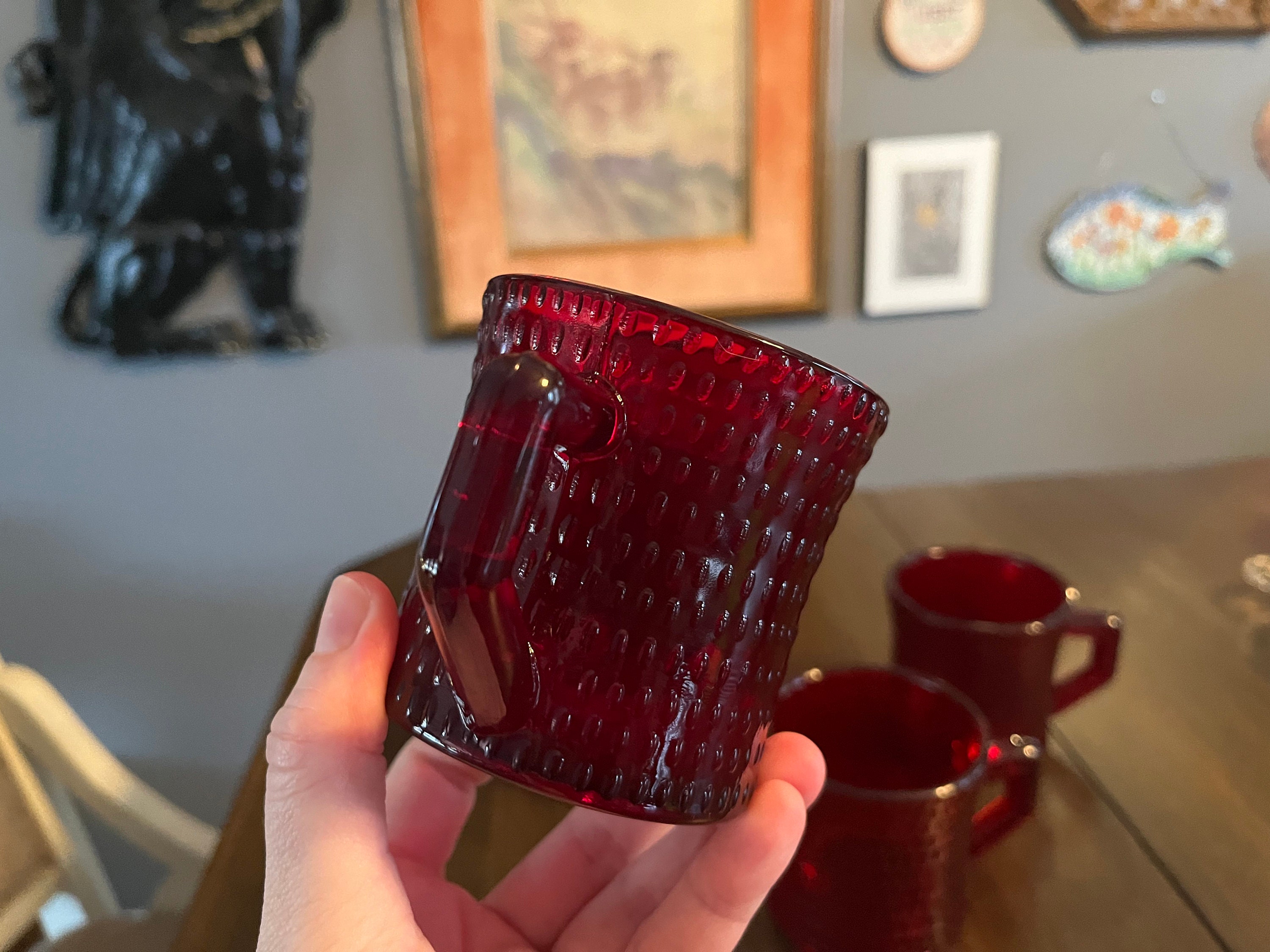 Set of 4 1960s Vintage Ruby Red Vintage UV Reactive Ruby Red Glass Mugs ...