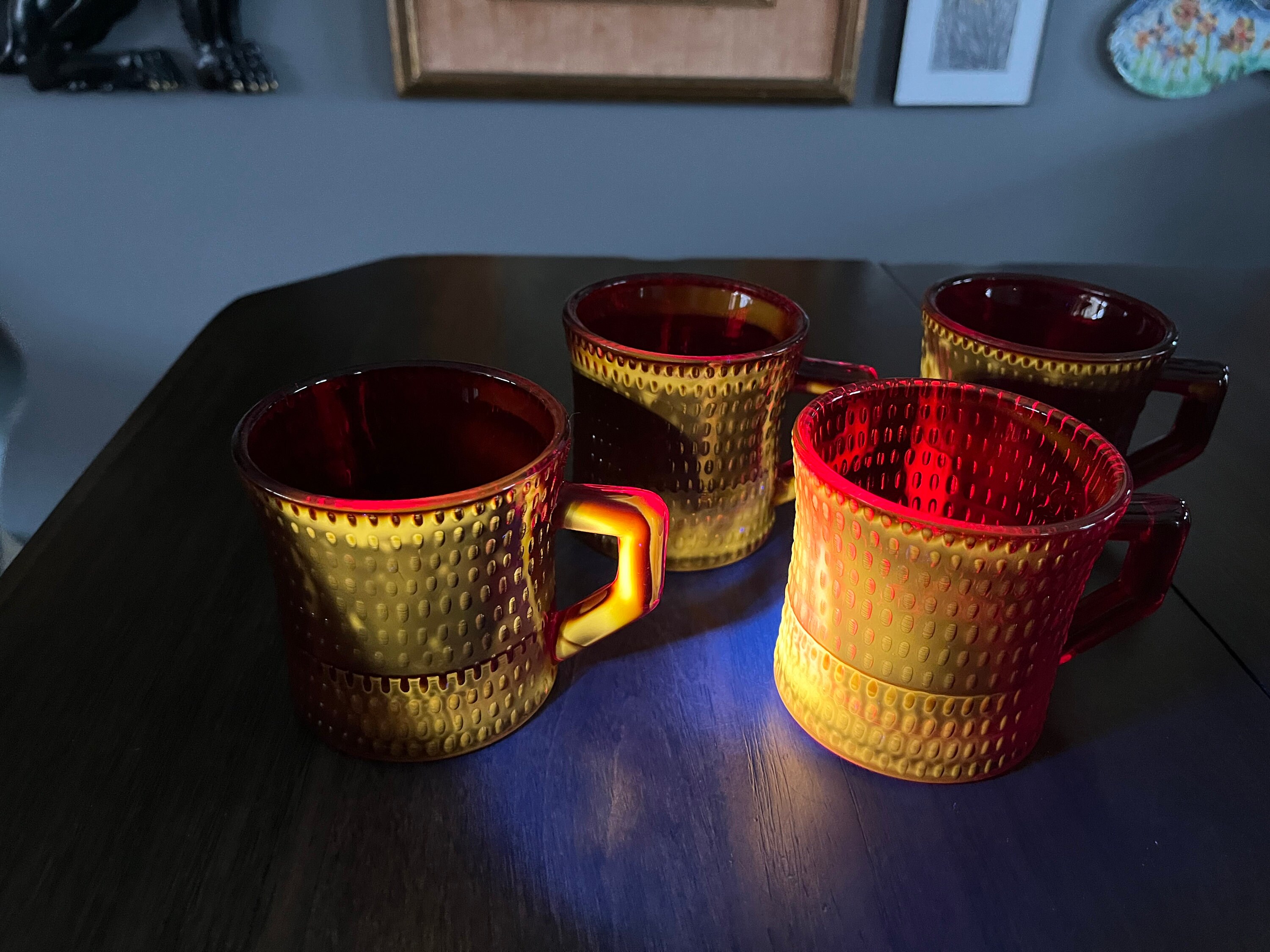 Set of 4 1960s Vintage Ruby Red Vintage UV Reactive Ruby Red Glass Mugs ...