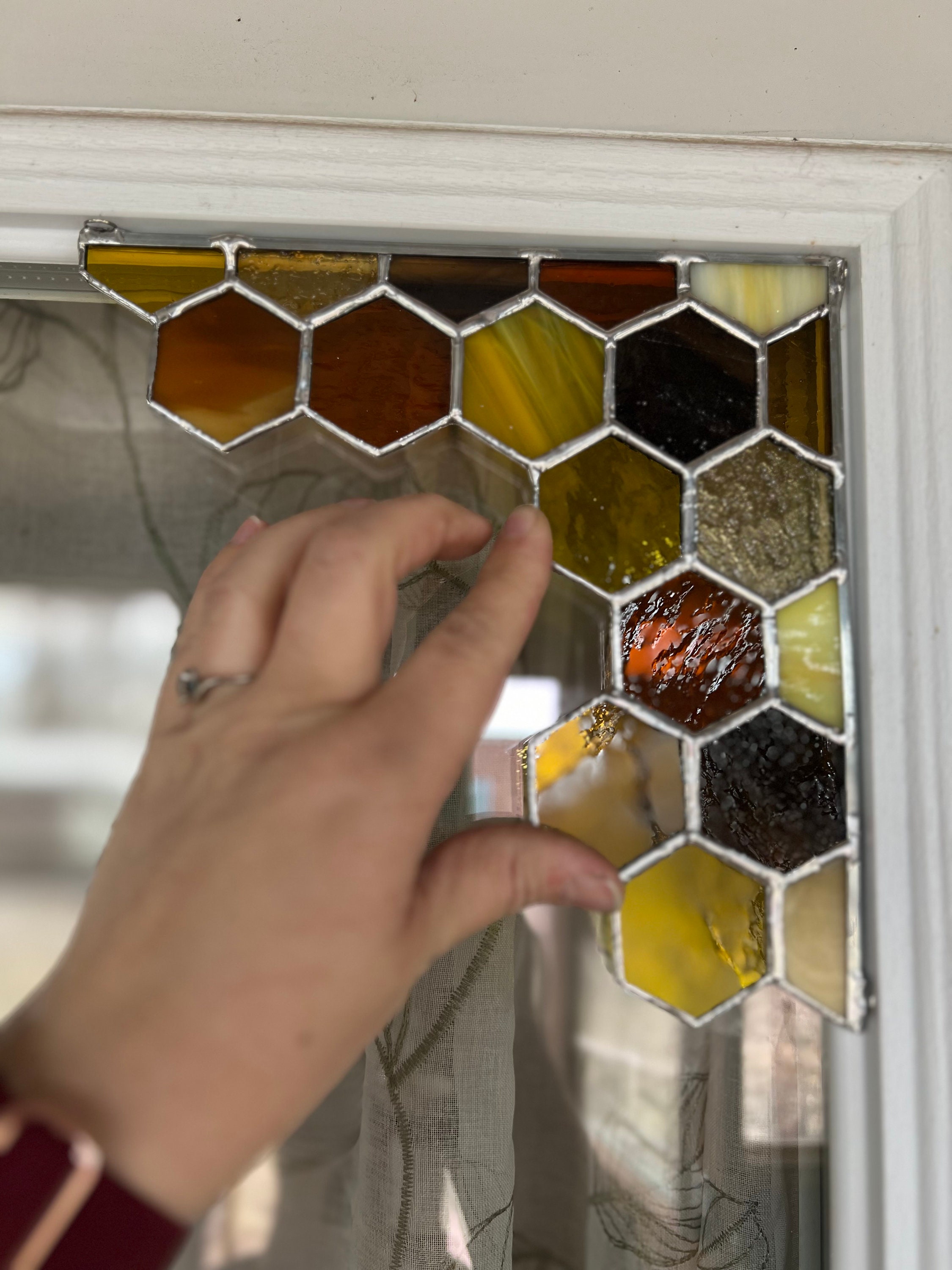 Honeycomb Corner Window Stained Glass, Made to Order - Etsy