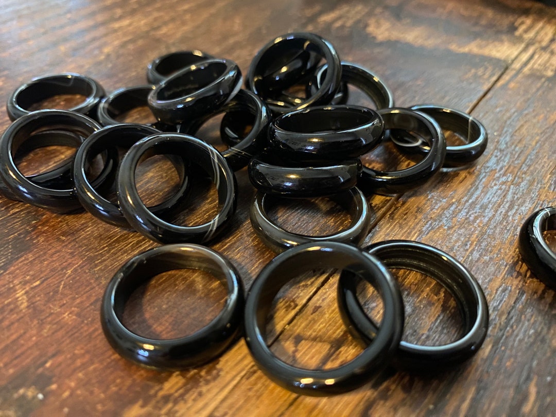 Obsidian Crystal Band Rings Dainty Banded Rings Natural Crystal Rings ...