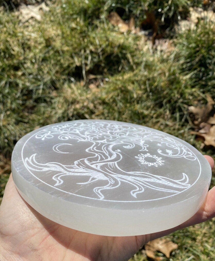 Tree of Life Selenite Plate 8” Selenite Charging Plate Crystal ...