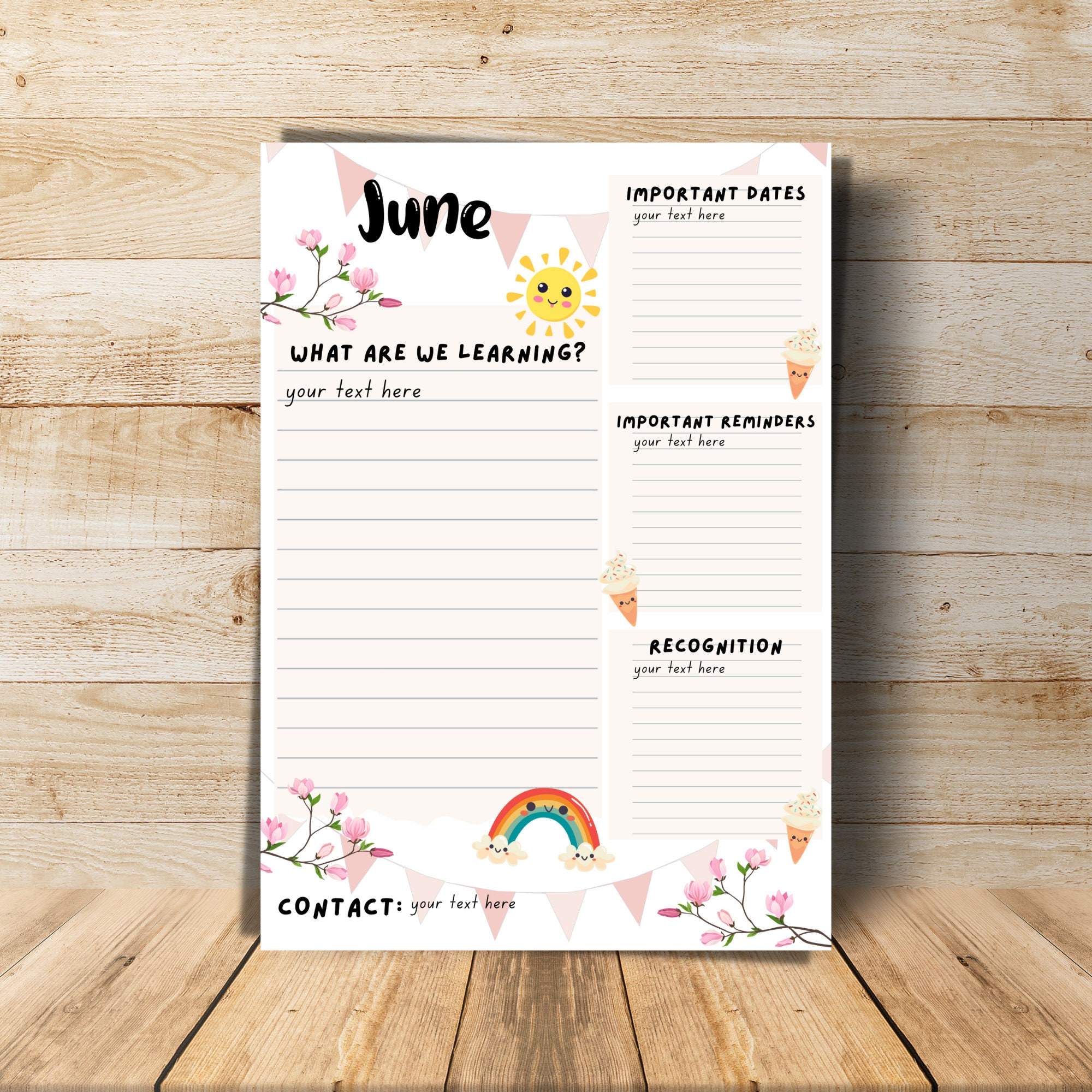 Editable Teacher Newsletter Template, Printable April May June Monthly ...