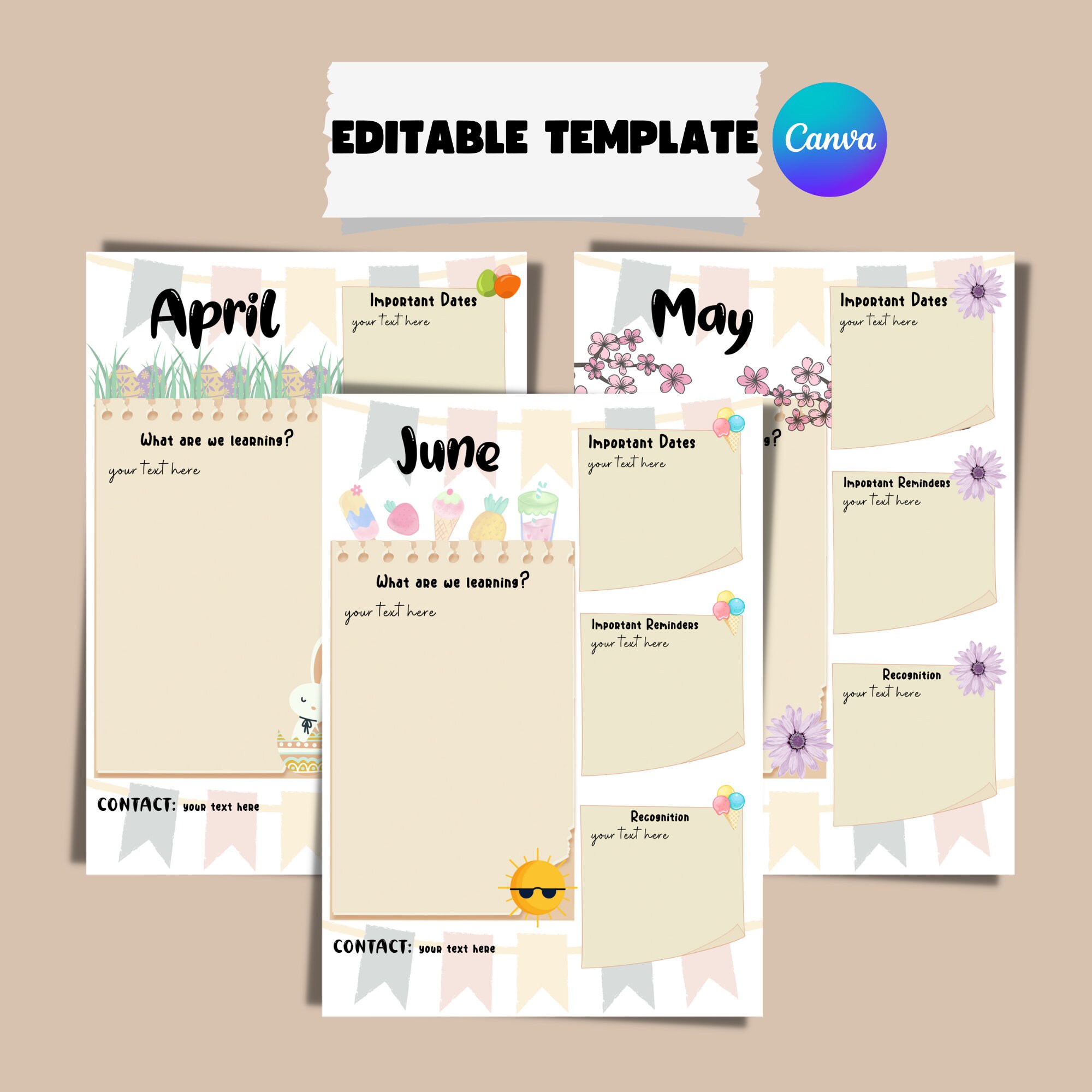 Editable Teacher Newsletter Template, Printable April May June Monthly ... Editable Teacher Newsletter Template, Printable April May June Monthly ...