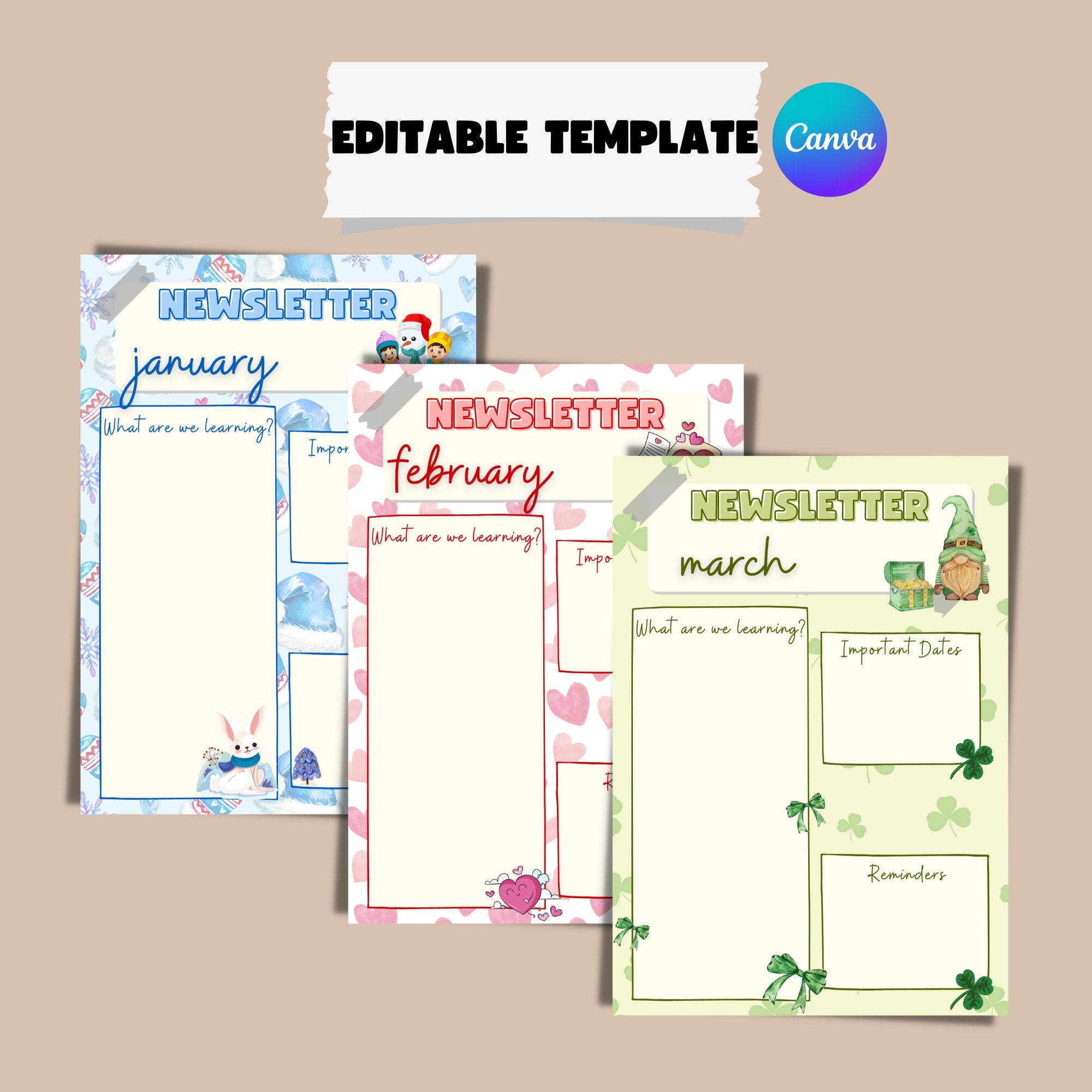 Editable Teacher Newsletter Template Printable February Monthly ...
