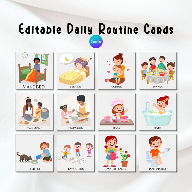 Editable Daily Routine Cards | Visual Schedule Cards Kids | Kids Daily ...