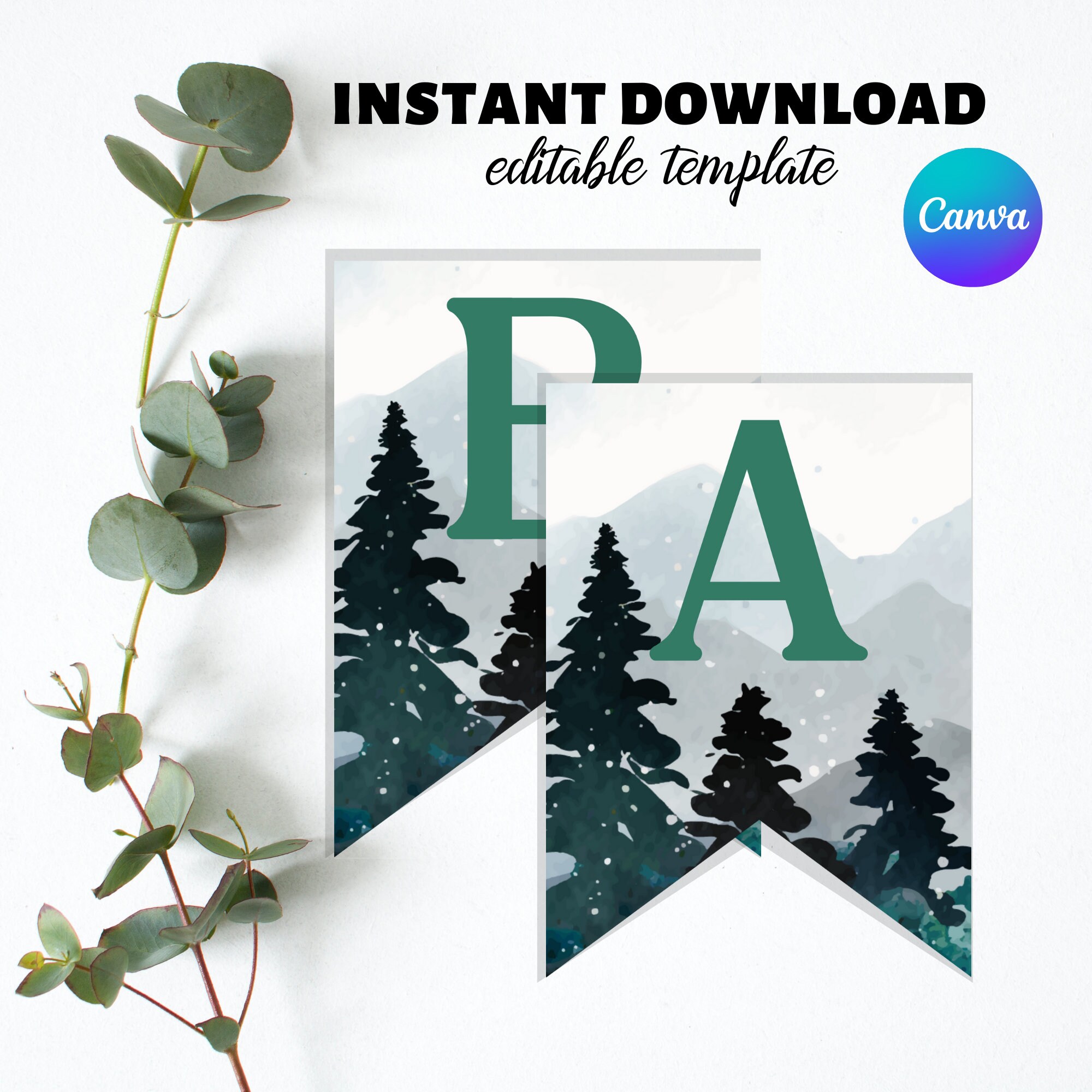 Editable Bunting Banner Custom Banner Watercolor Forest Custom Bunting ...