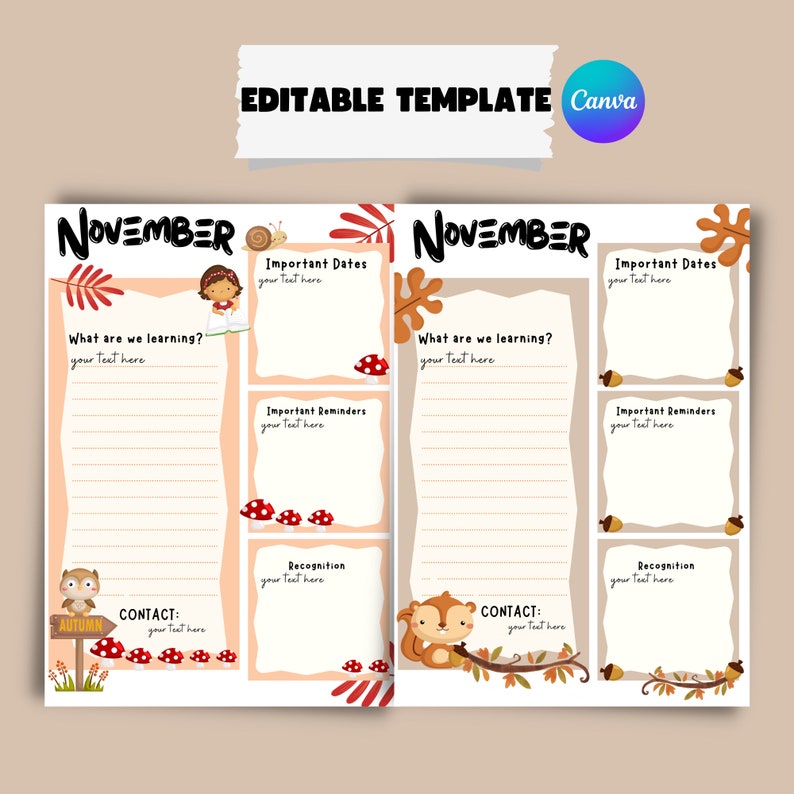 November Classroom Newsletter Template Editable Monthly Newsletter ...