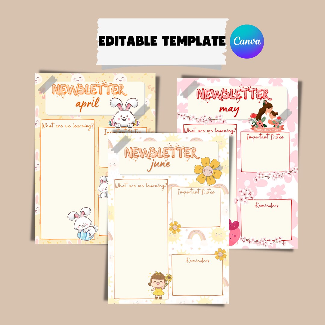 Editable Teacher Newsletter Template, Printable April May June Monthly ... Editable Teacher Newsletter Template, Printable April May June Monthly ...