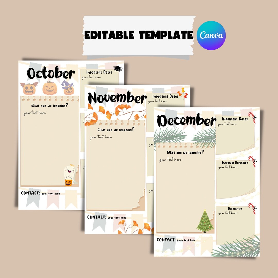 November Classroom Newsletter Template | Editable Monthly Newsletter ...