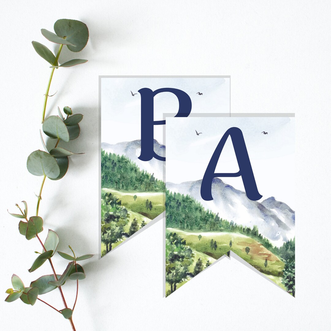 Editable Bunting Banner | Custom Banner Watercolor Forest | Custom ...