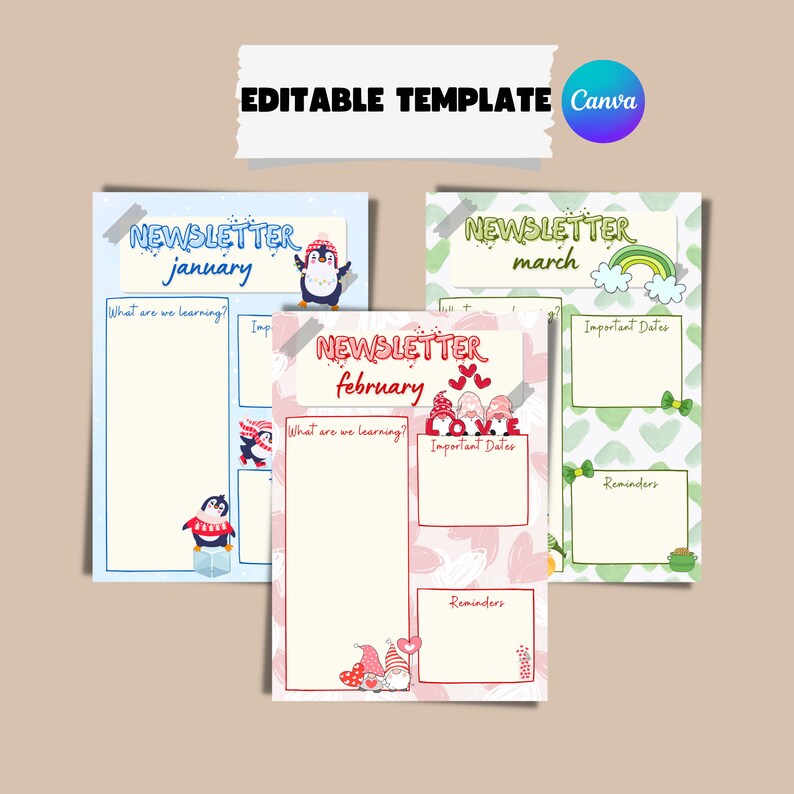 Editable Teacher Newsletter Template Printable February Monthly ...