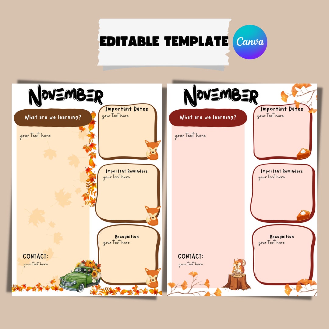 November Classroom Newsletter Template Editable Teacher Monthly ...