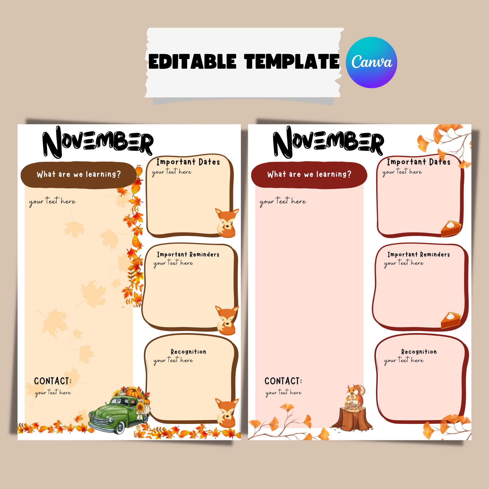 November Classroom Newsletter Template Editable Teacher Monthly ...