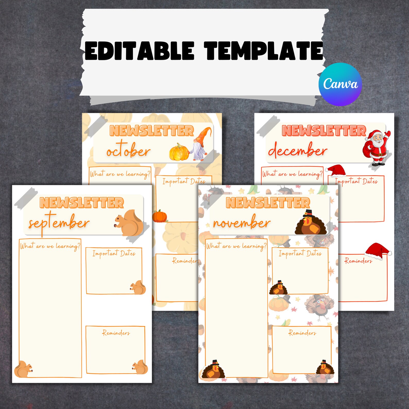 Editable Teacher Newsletter Template Printable Christmas Monthly ...