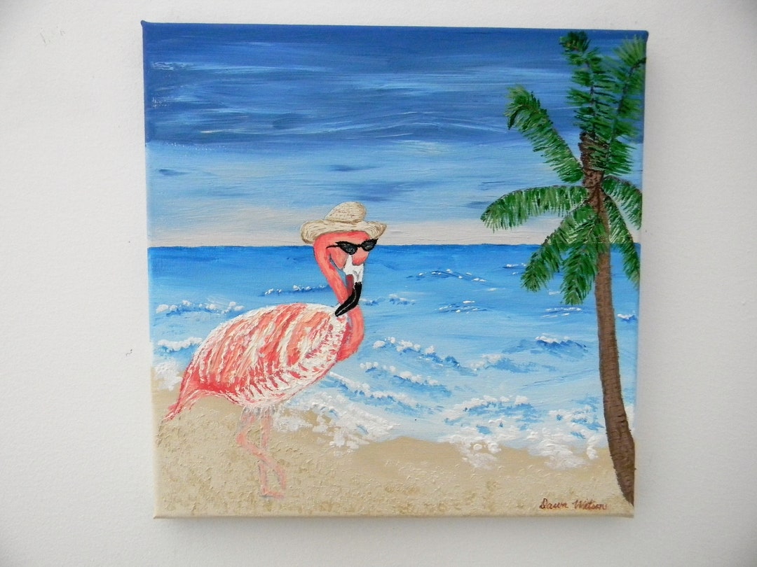 Flamingo on Beach Personalized Oil Painting - Etsy