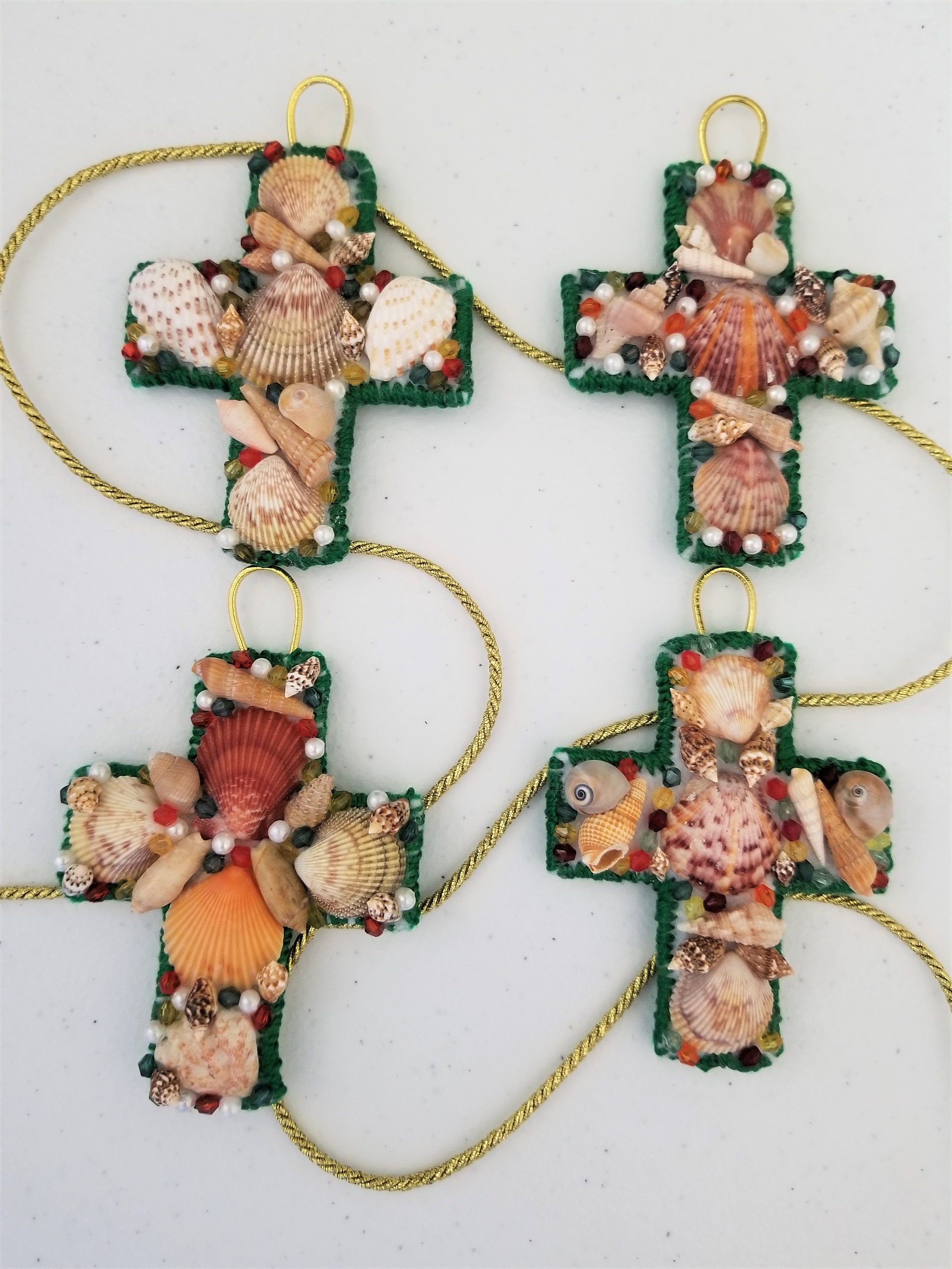 Cross Ornaments With Seashells - Etsy