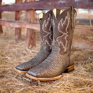 Handcrafted Men's Python Cowboy Boots/ Square Toe Cowboy Boots Snake ...