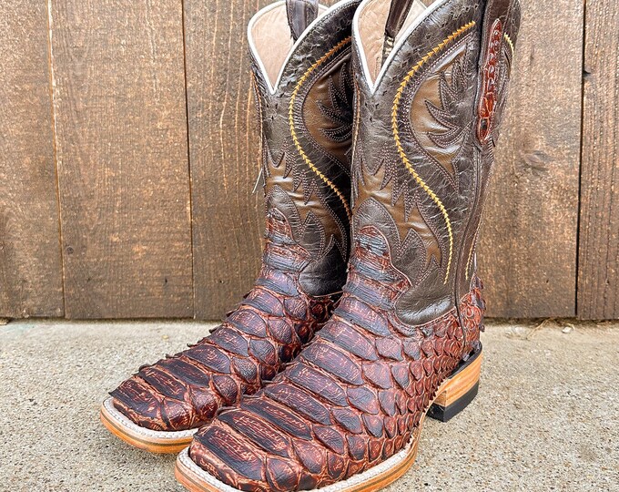Handcrafted Men's Python Cowboy Boots/ Square Toe Cowboy Boots Snake ...