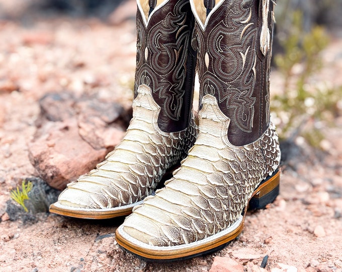 MENS COWBOY Boots Black Nubuck Snake Skin Square Toe Half Boots ...
