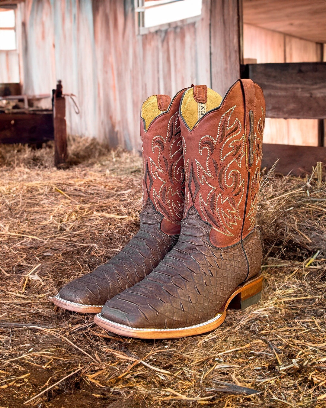 Handcrafted Men's Python Cowboy Boots/ Square Toe Cowboy Boots Snake ...