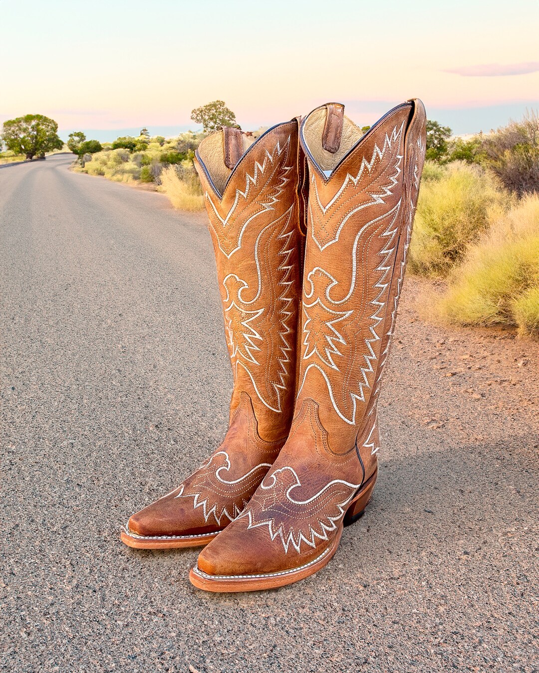 Handmade Western Tall Cowboy Boots Knee High / Tall Brown Cowboy Boots ...