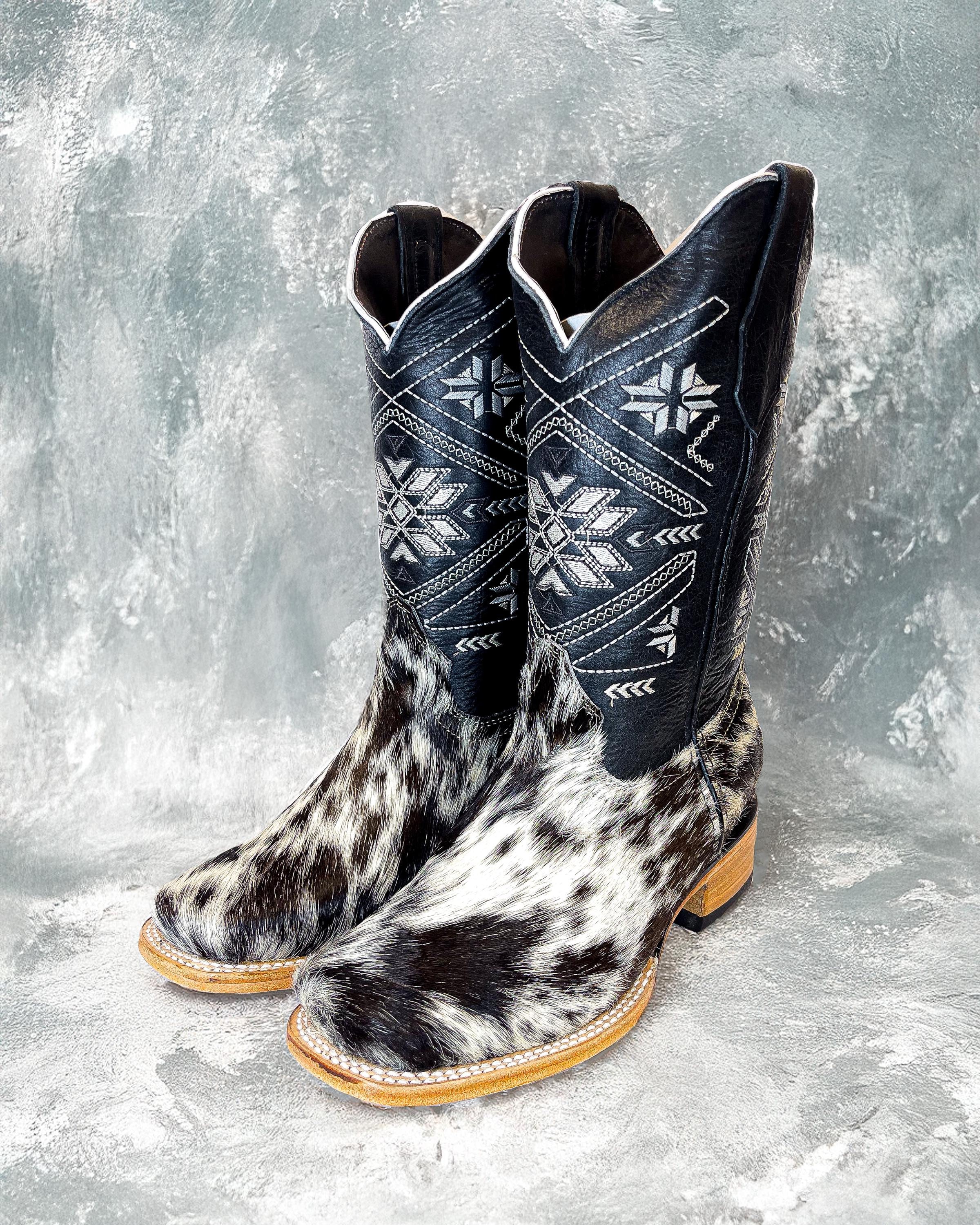 Cowhide Boots / Cowgirl Hair on Cowhide Leather Boots / Genuine Cowhide ...