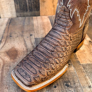 Handcrafted Men's Python Cowboy Boots/ Square Toe Cowboy Boots Snake ...