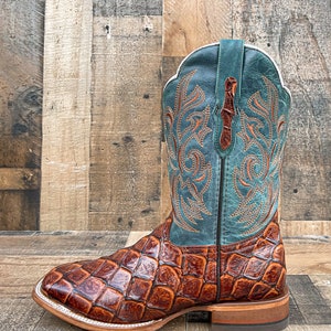 Handcrafted Men's Bass Pirarucu Cowboy Boots/ Square Toe Cowboy Boots ...