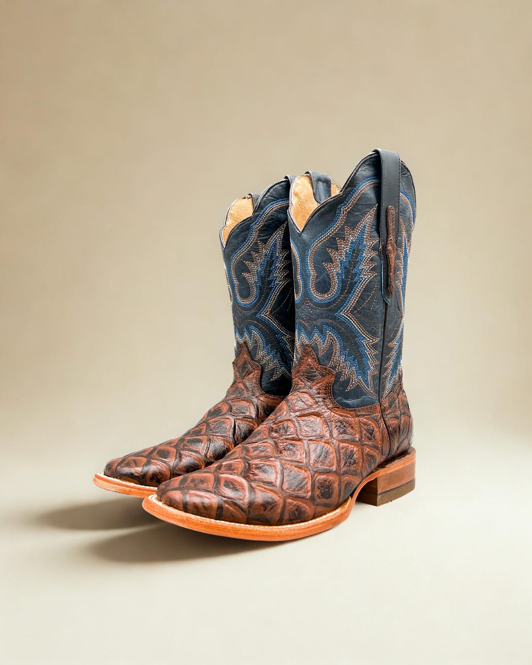 Handcrafted Men's Bass Pirarucu Cowboy Boots/ Square Toe Cowboy Boots ...