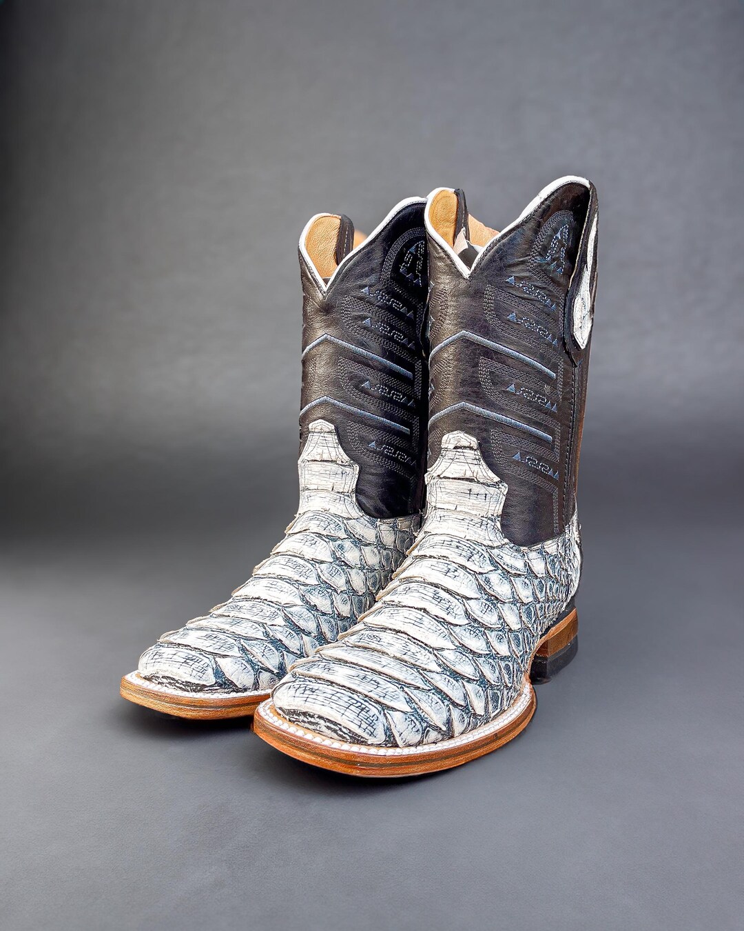 Handcrafted Men's Python Cowboy Boots/ Square Toe Cowboy Boots Snake ...