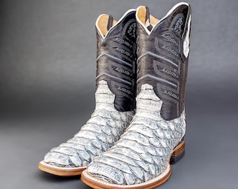 MENS COWBOY Boots Black Nubuck Snake Skin Square Toe Half Boots ...