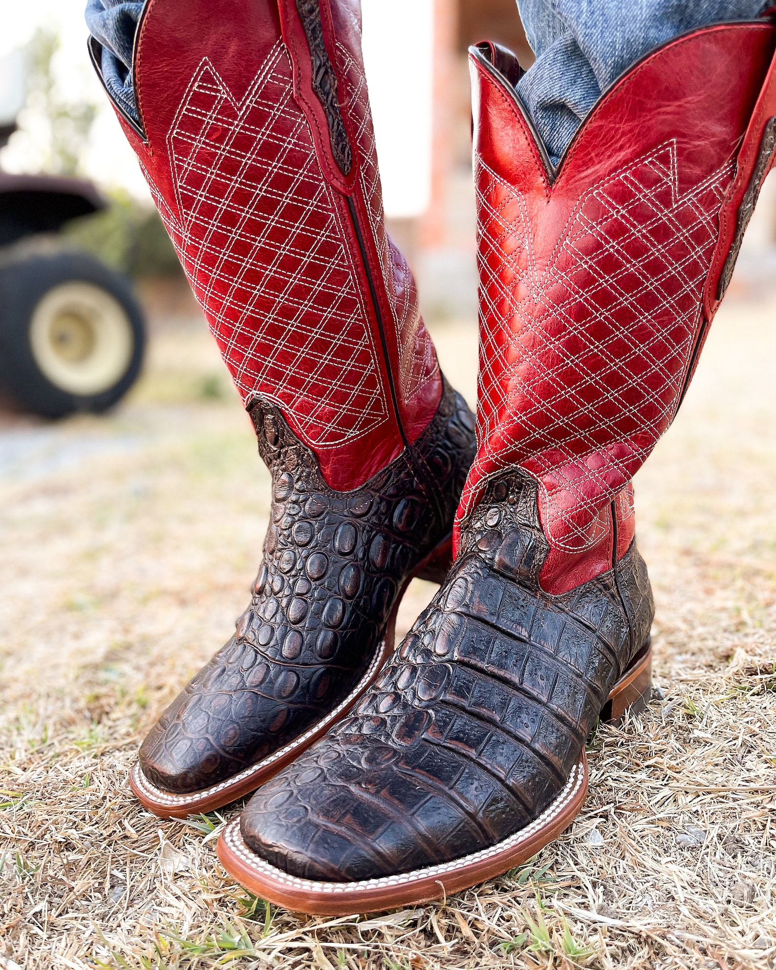 Handcrafted Men's Crocodile Alligator Cowboy Boots/ Square Toe Cowboy ...